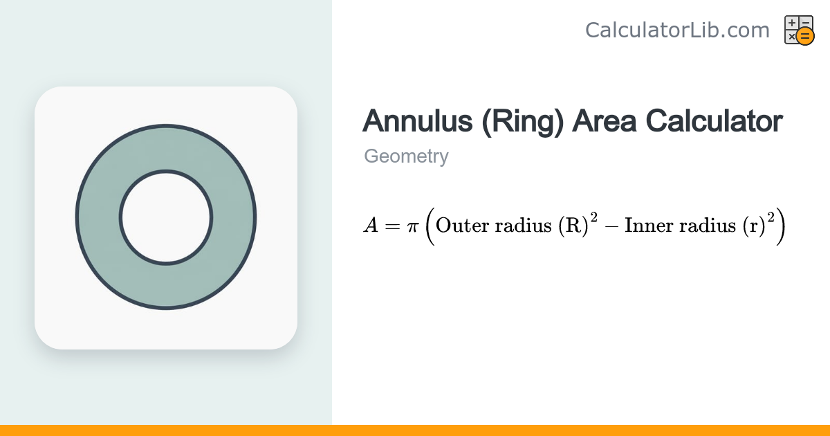 Annulus (Ring) Area Calculator — A = π(R²−r²) - CalculatorLib